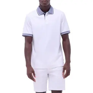 Bugatchi Tipped Pima Cotton Piqué Polo - White