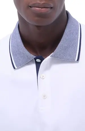 Bugatchi Tipped Pima Cotton Piqué Polo - White