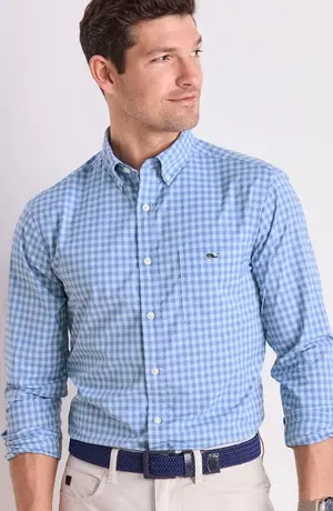 Vineyard Vines Topsail Classic Fit Gingham Button-down Performance Shirt - Jake Blue
