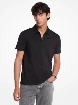 Michael Kors Cotton Blend Piqué Zip-up Polo Shirt In Size By - Black