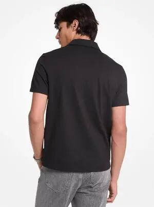 Michael Kors Cotton Blend Piqué Zip-up Polo Shirt In Size By - Black