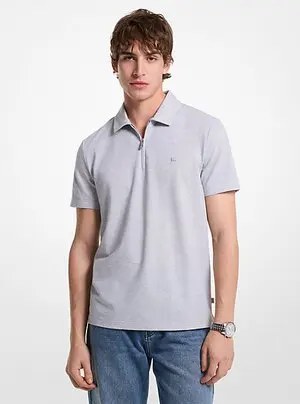 Michael Kors Cotton Blend Piqué Zip-up Polo Shirt In - Size S By Brown