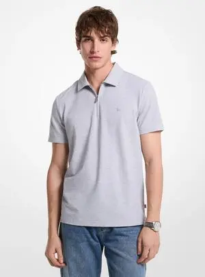 Michael Kors Cotton Blend Piqué Zip-up Polo Shirt In Size By - Brown