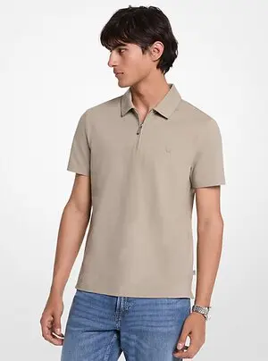 Michael Kors Cotton Blend Piqué Zip-up Polo Shirt In - Size S By Green