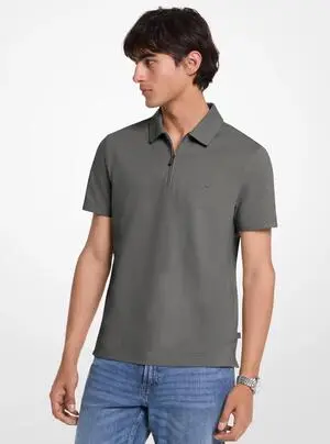 Michael Kors Cotton Blend Piqué Zip-up Polo Shirt In Size By - Grey