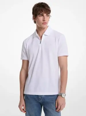 Michael Kors Cotton Blend Piqué Zip-up Polo Shirt In Size By - White