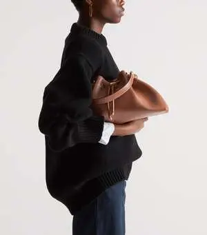 JIMMY CHOO Medium Cinch Leather Bucket Bag - Brown