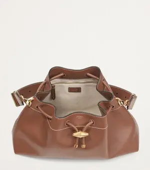 JIMMY CHOO Medium Cinch Leather Bucket Bag - Brown