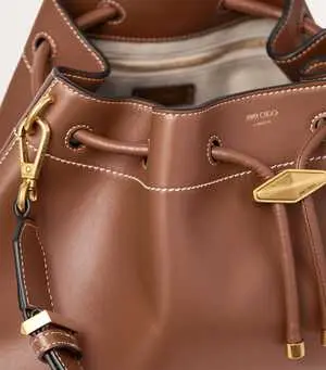 JIMMY CHOO Medium Cinch Leather Bucket Bag - Brown