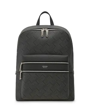 FERRAGAMO Embossed Gancini Leather Backpack - Black/gray