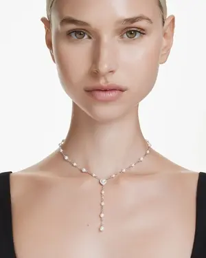 SWAROVSKI Ariana Grande Imitation Pearl And Crystal Heart Y Necklace - Silver