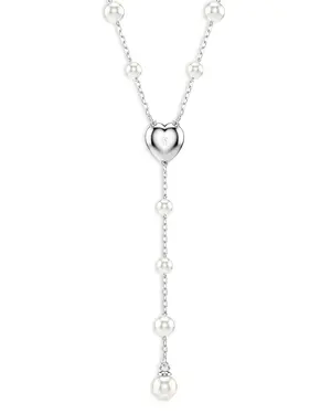 SWAROVSKI Ariana Grande Imitation Pearl And Crystal Heart Y Necklace - Silver