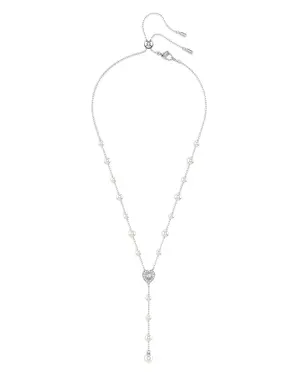 SWAROVSKI Ariana Grande Imitation Pearl And Crystal Heart Y Necklace - Silver