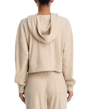 Aqua Brushed Rib Crop Hoodie - Beige