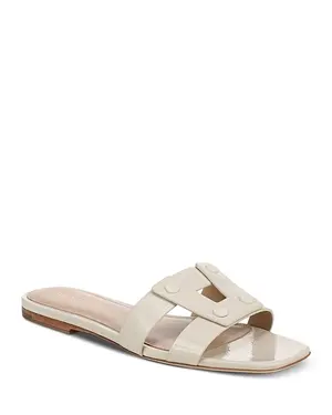 Veronica Beard Via Leather Slide Sandals - Ecru