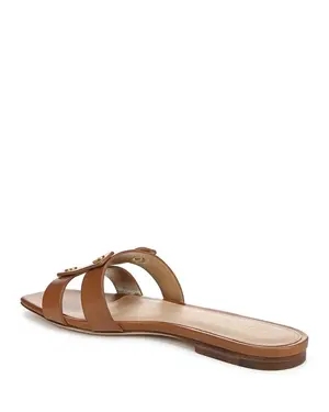 Veronica Beard Via Leather Slide Sandals - Honey