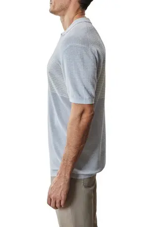 Robert Barakett Orion Stripe Silk & Linen Johnny Collar Polo