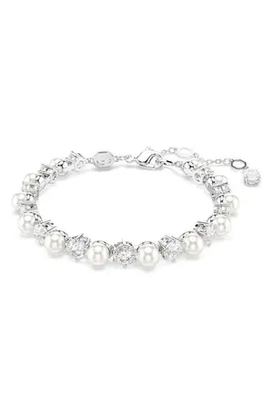 SWAROVSKI Matrix Crystal & Faux Pearl Tennis Bracelet - White/ Silver