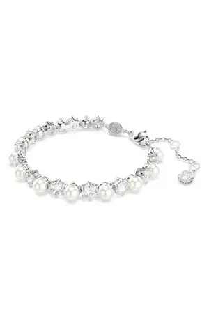 SWAROVSKI Matrix Crystal & Faux Pearl Tennis Bracelet - White/ Silver