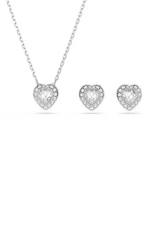 SWAROVSKI X Ariana Grande Angelic Heart Necklace And Stud Earrings Set - White/ Silver