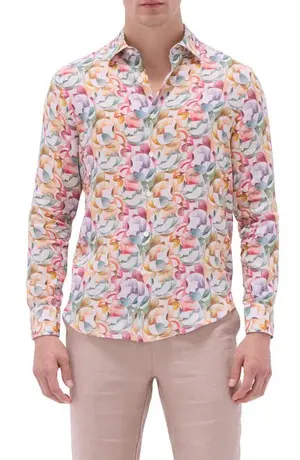 Bugatchi Julian Shaped Fit Linen Button-up Shirt - Sand