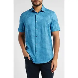 Bugatchi Miles Ooohcotton® Floral Short Sleeve Button-up Shirt Indigo