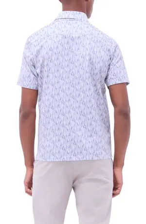 Bugatchi Milo Ooohcotton® Feather Print Short Sleeve Button-up Shirt - Sand