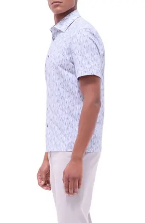 Bugatchi Milo Ooohcotton® Feather Print Short Sleeve Button-up Shirt - Sand