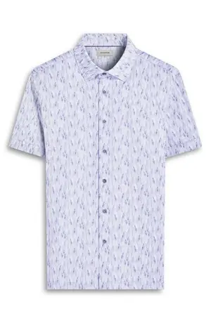 Bugatchi Milo Ooohcotton® Feather Print Short Sleeve Button-up Shirt - Sand