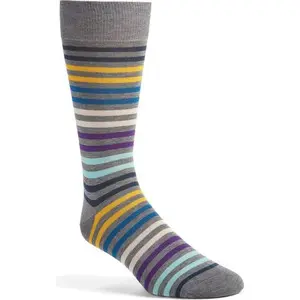 Pantherella Pantherella Kilburn Stripe Cotton Blend Dress Socks Mid Grey