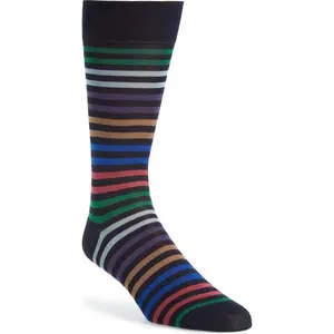 Pantherella Kilburn Stripe Cotton Blend Dress Socks - Navy
