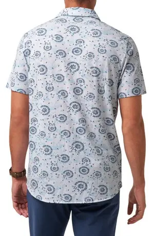 Travis Mathew Flourish Floral Medallion Short Sleeve Stretch Cotton & Modal Blend Button-up Shirt - White