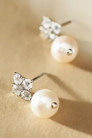 Nadri Blair Pearl Drop Stud Earrings - Silver
