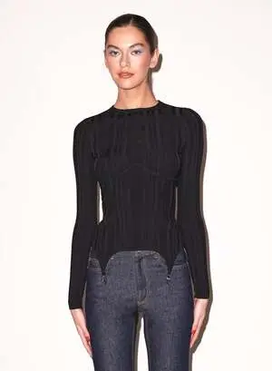FLEUR DU MAL Rib Long Sleeve Garter Top