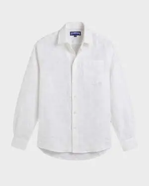Vilebrequin Linen And Cotton Shirt Turtle Monogram Shirt Caroubis - White