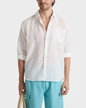 Vilebrequin Linen And Cotton Shirt Turtle Monogram Shirt Caroubis - White