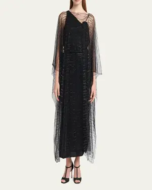 Giorgio Armani Crystal Embellished Sheer Cape