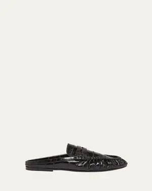 Saint Laurent Le Loafer Embossed Leather Mules - Nero