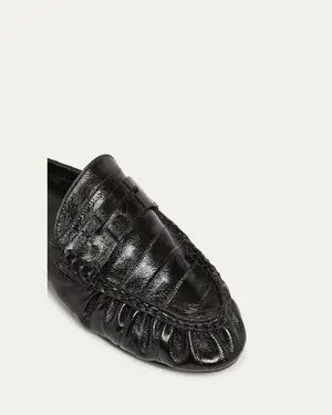 Saint Laurent Le Loafer Embossed Leather Mules - Nero