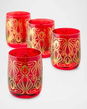 Neiman Marcus Holiday Double Old Fashioned Glasses, Set Of 4 - Red