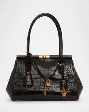 Dolce & Gabbana Dolce & Gabbana Marlene Croc-Embossed Leather Shoulder Bag - Nero