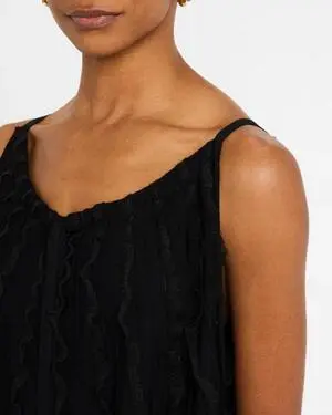 Emporio Armani Ribbed Ruffle-trim Halter Tank - Black
