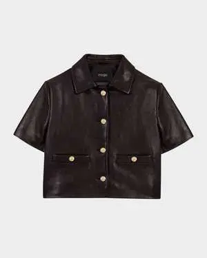 Maje Maje Valdom Short Sleeve Leather Blazer - Black