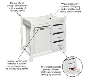 BADGER BASKET Sleigh Changing Table W/ Hamper A Nd Storage