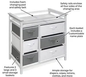 BADGER BASKET Modern Baby Changing Table With S Ix Baskets
