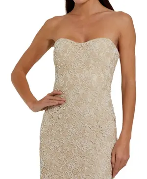 Mac Duggal Strapless Beaded Lace Column Gown