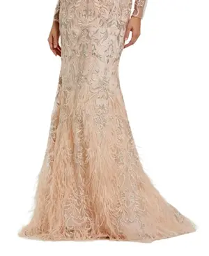 Mac Duggal Embroidered Illusion Long Sleeve Trumpet Gown