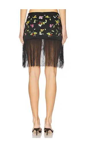 NIIHAI Embroidered Floral Fringe Skirt - Black