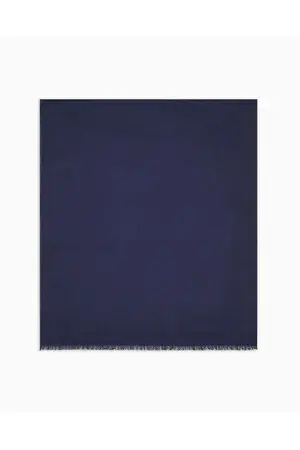 Emporio Armani Modal And Cotton Stole With All-over Jacquard Logo - Navy