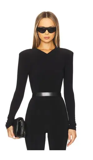 Norma Kamali Long Sleeve Shoulder Pad V Neck Top